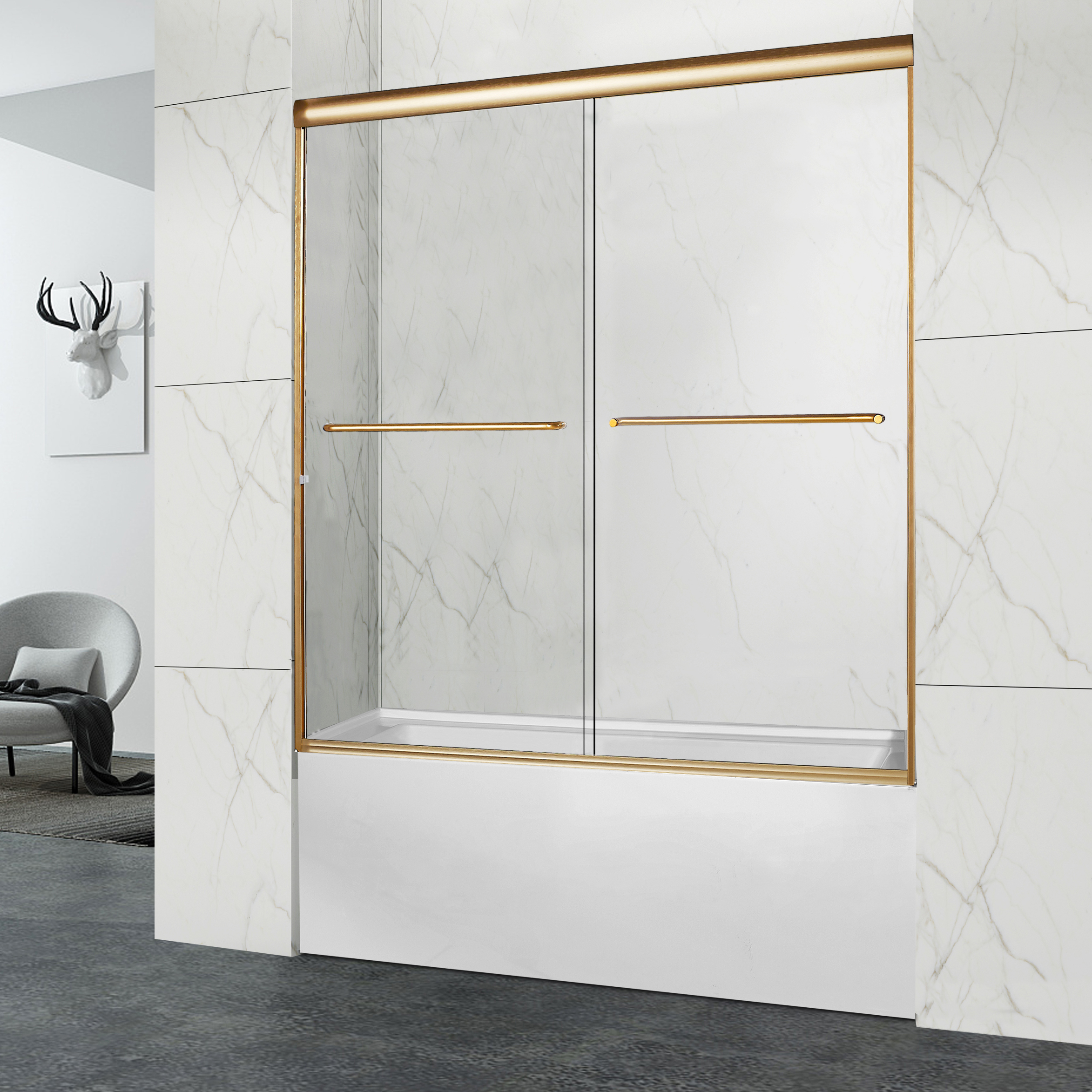 Bathroom Double Sliding Frameless Glass Bypass Bathtub Doors Hx421 A
